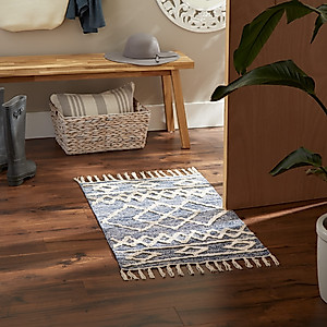 DII Textured Woven Rug Collection Hand-Loomed Shag Printed, 2x3 Ft, Scandinavian French Blue