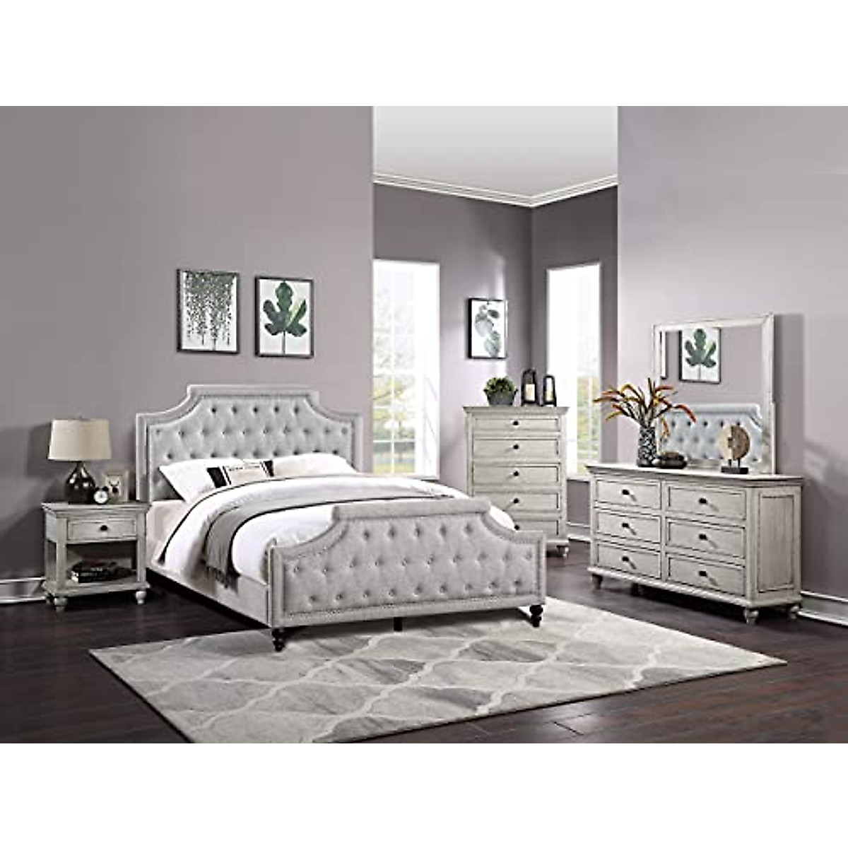 Simple Relax Polyfiber Upholstered Cal. King Bed with Button Tufted Design, Grey