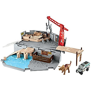 Jurassic World Toys Matchbox Harbor Rescue Playset, Dock, Ramps, Crane, Habitat Pen, Push Button Trigger, Triceratops Dino Action Figure, Off Road vehicle, Folds Up for Easy Storage, Portable