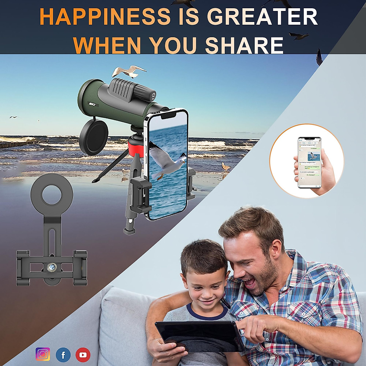 IBQ Monocular Telescope for Adult High Powered with Smartphone Adapter &Tripod, 12X55 Lightweight Waterproof HD Monocular with BAK4 Prism&FMC Lens, for Camping Travel Hiking Bird Watching Hunting