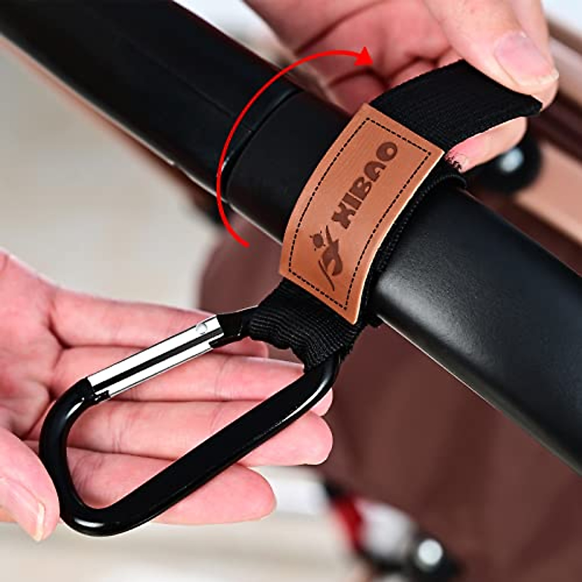 XIBAO 4PCS Stroller Hooks, Stroller Organizer Hook Clip, Convenient Stroller Accessories Mommy Bag Hooks, for Hanging Diaper Bags Purse (Black)