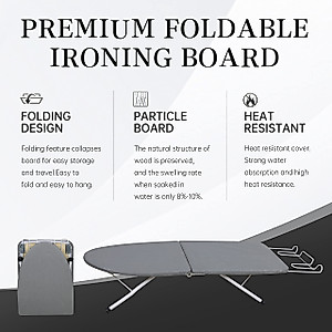 ZOES HOMEWARE Tabletop Ironing Board,Portable Iron Board with Iron Rest, Foldable Small Ironing Board with Heat Resistant Cover and 100% Cotton Pad, 31.5"x11.8"x7", Grey