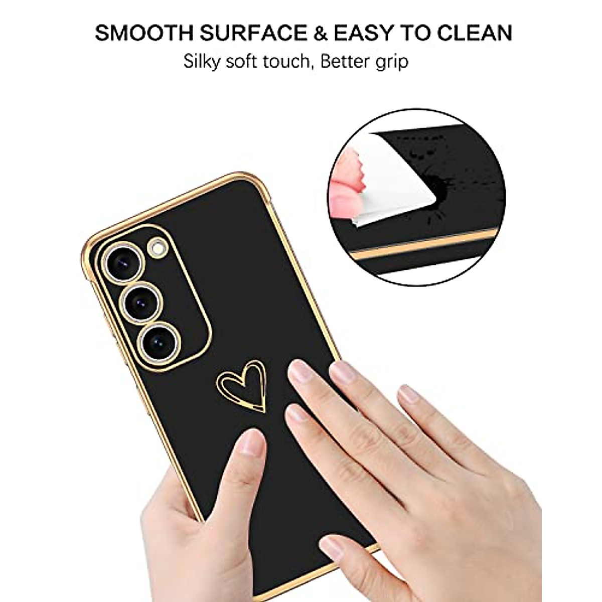 BENTOBEN Samsung Galaxy S23 Case, Cute Heart Pattern Slim S23 Case, Soft Flexible Shockproof TPU Bumper Women Girl Non-Slip Lightweight Phone Cover Charging Case for Samsung S23 6.1" 2023, Black