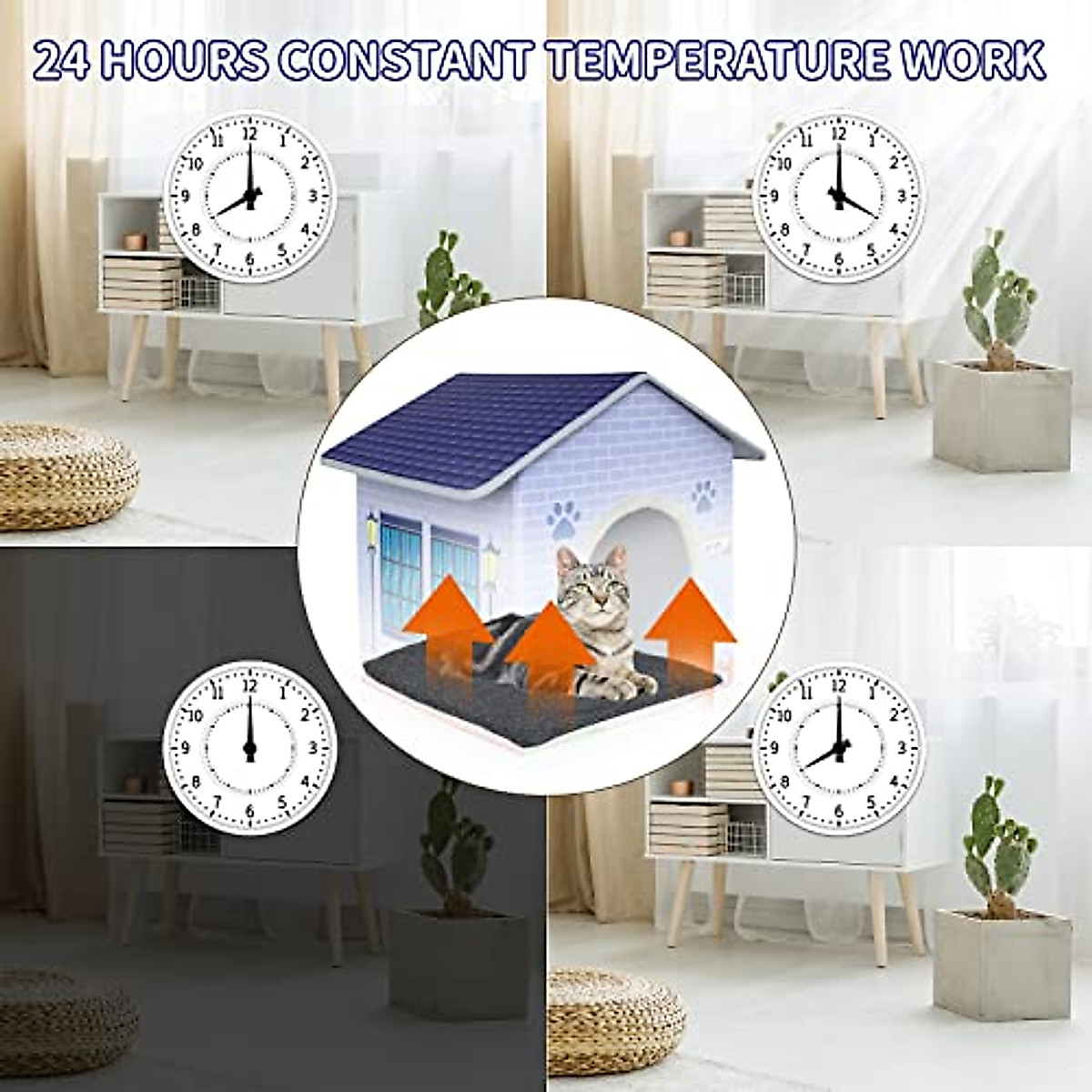 Heated Cat Houses for Indoor/Outdoor Cats with Heated Cat Bed Providing Safe Feral Cats, Easy to Assemble