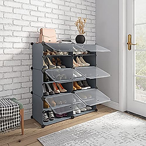 UNZIPE 40 Pairs Shoe Storage Cabient, Pleastic DIY Cube Organizer Shoes Shelve with Doors, Freestanding Shoes Tower Closet Bedroom Hallway