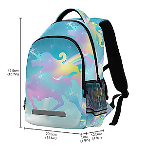 Rainbow Unicorn Backpack for Girls Galaxy School Bookbag with Adjustable Chest Strap for Girls Elementary Kids Waterproof Casual Bag Lightweight 16.7 Inch