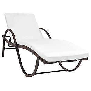 SLGSDMJ Patio Chaise Lounge,Outdoor Lounge Chair,Beach Pool Sunbathing Lawn Recliner Chiar,Outside Tanning Chairs with Arm for All Weather,Sun Lounger with Cushion & Table Poly Rattan Brown