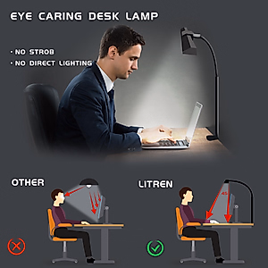 litren Desk Lamp for Office Home Desk Light with Clamp with 3 Light Modes, 10 Brightness Adjustable Clip On Desk Lighting for Workbench Computer Table Office Desktop Monitor Lamp