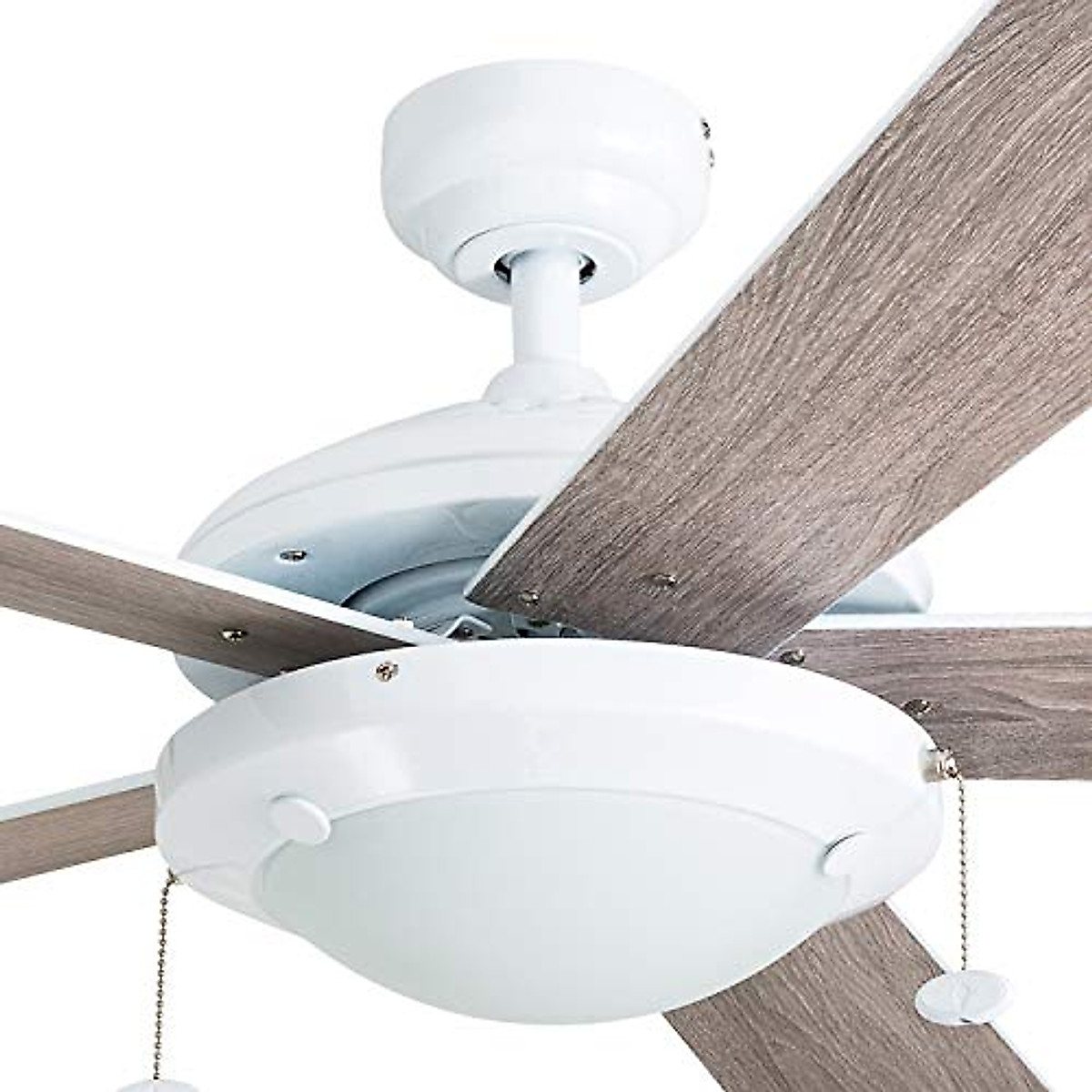 Prominence Home Bolivar, 52 Inch Modern LED Ceiling Fan with Light, Pull Chain, Dual Mounting Options, Dual Finish Blades, Reversible Motor - 80101-01 (White)