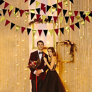 30 Ft Red Black and Gold Party Decorations Hanging Paper Triangle Banner Bunting Flag Pennant Garland for Graduation Birthday Bachelorette Engagement Wedding Bridal Shower Anniversary Casino Party