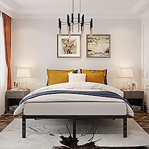 zunatu 14 Inch California King Metal Bed Frame Foundation No Box Spring Needed Heavy Duty Tall Platform with Large Storage Easy Assembly Mattress Noise Free, Black