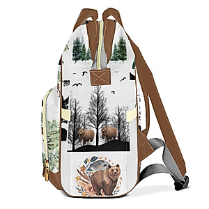 zaaprintblanket Custom Woodland Winter Animals Pine Tree Diaper Bag Backpack with Name Personalized Nappy Baby Bag for Women Mommy Girl Gift