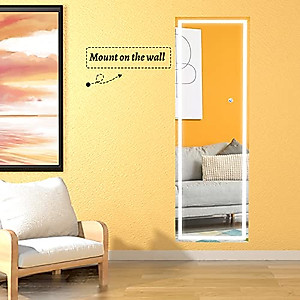 Ntufrest Jewelry Organizer with Led Mirror, 6 LEDs Mirror Jewelry Cabinet,Wall/Door Mounted Jewelry Armoires for Women, Full Length Mirror with Jewelry Storage，Magnetic Lock