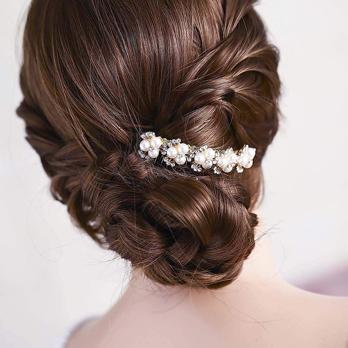 Asooll Gold Wedding Hair Comb Clip Rhinestone Bridal Hair Comb Pieces Pearl Hair Accessories for Brides Wedding