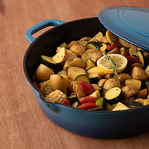 Bruntmor 5 Qt Turquoise Enamel Cast Iron Sauté Pan With Lid, 5 Quart Oven Safe Cast Iron Skillet, Cast Iron Grill Pan Set, Nonstick Cookware And Bakeware For Casserole Dish