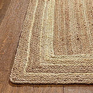 Well Woven Larkspur Border Pattern Contemporary White & Natural Color Hand-Braided Basket Weave Jute 2' x 3' Area Rug