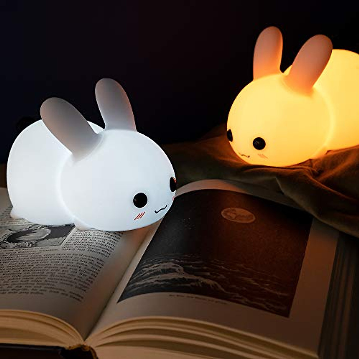 Navaris Bunny Night Light for Kids - Rechargeable Dimmable LED Lamp for Baby Nursery, Girls or Boys Bedroom - BPA-Free Silicone - Snow White Rabbit