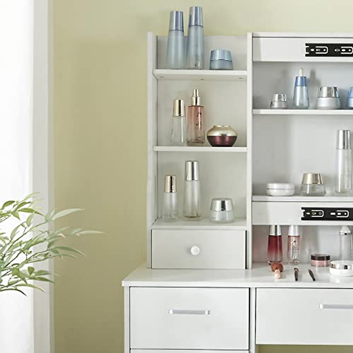 Makeup Vanity Set with Lights and Mirror Vanity Dressing Table with Drawers and Stool Shelves Makeup Vanity Desk for Bedroom Furniture for Girls Women