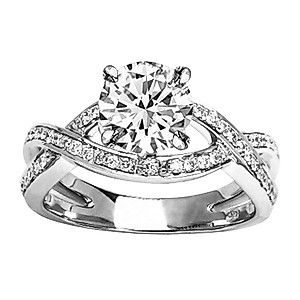14K White Gold 2 Carat LAB GROWN DIAMOND Twsting Split Shank Round Cut Diamond Engagement Ring (G-H Color VS2-SI1 Clarity 1.5 Ct Center)