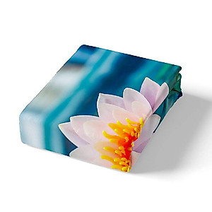 Homewish Lotus Bedding Set 3pcs for Kids Girls Green Leaf and Pink Flower Print Comforter Cover Plant Floral Duvet Cover Set Soft Polyester Quilt Cover with 2 Pillow Cases(No Comforter) Queen Size