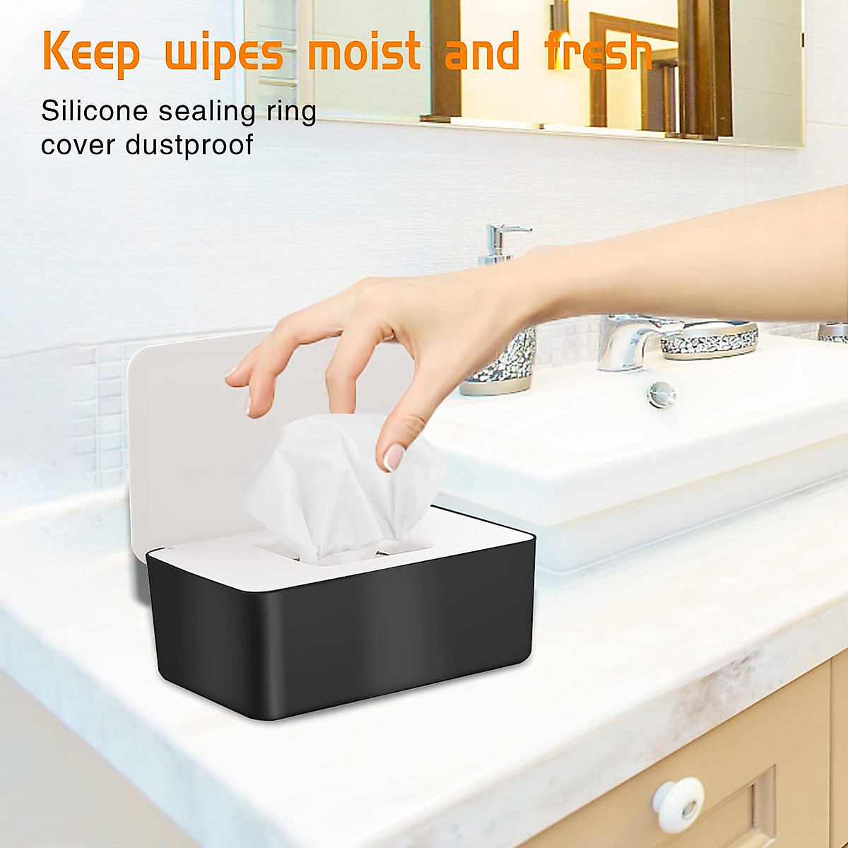 2 Pack Baby Wipe Dispenser, Portable Wet Wipe Pouch, Reusable & Refillable Reusable Travel Wet Wipe Pouch for Bathroom Baby Nursery with Cover Sealed Plastic Mask Storage Box