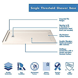 DreamLine SlimLine 32 in. D x 60 in. W x 2 3/4 in. H Left Drain Single Threshold Shower Base in Biscuit, DLT-1132601-22