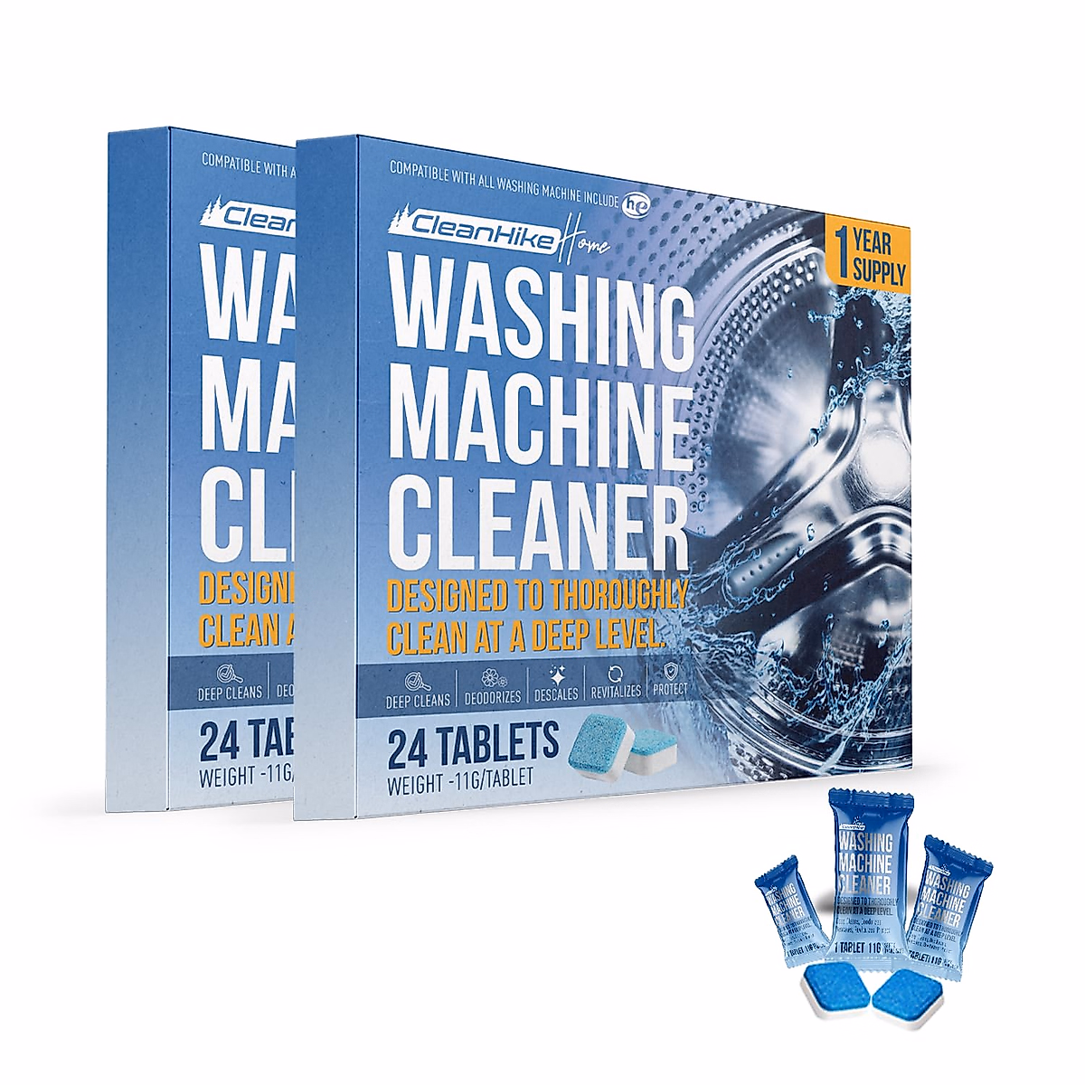 Washing Machine Cleaner Descaler Tablets - Deep Cleaning Tablets for HE Front & Top Loader Washer, Remove Ordor Grime Buildup Residue Eliminator (24 Pack, 2, Count)