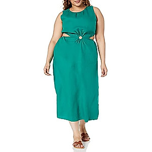 The Drop Women's Sade Linen Cut Out Midi, Ultramarine Green, S