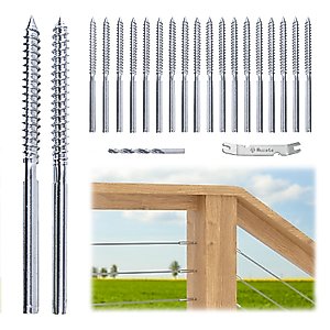 Muzata 20Pack 1/8" Swage Lag Screws Left & Right Cable Railing Hardware Kit Handed Thread for Wood Post T316 Stainless Steel Stair Deck WoodBudget System 10 Pairs CK17
