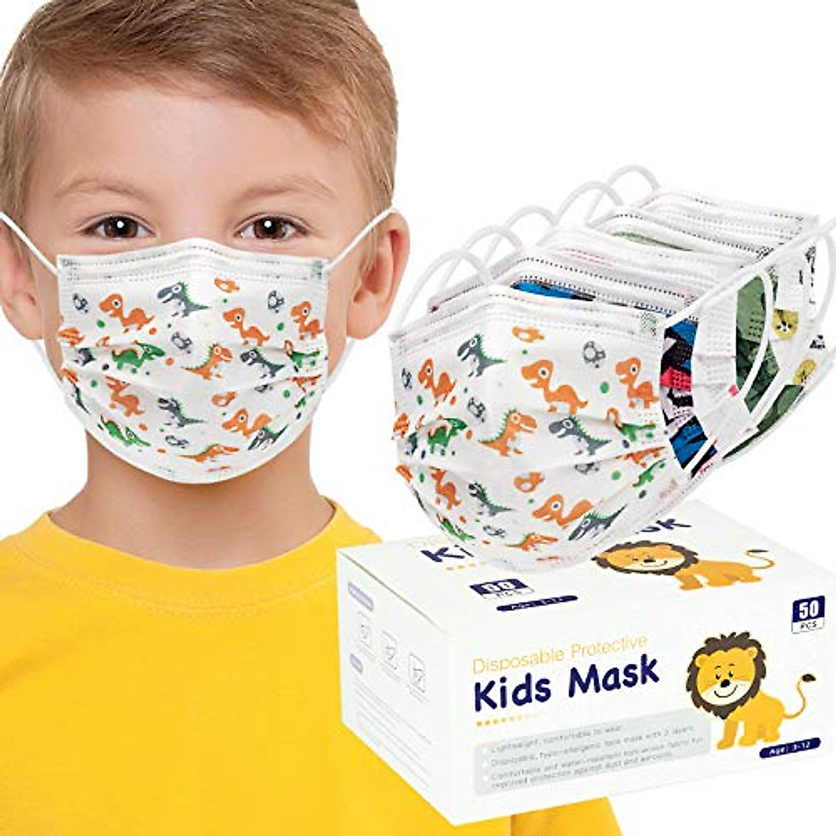 LEVENIS Kids Face Masks for Children 50 Pack, Breathable Comfortable and Disposable Mask Efficiency≥95%, White