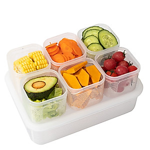 Sel natural Food Storage Containers with Lids Airtight,Plastic Reusable Fresh Produce Fruit Storage Organizer Storage Bin with 6 detachable small boxes for Storing Fish, Meat, Vegetables