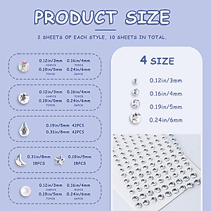 10 Sheets Face Eye Body Gems Rhinestones Stick on, 1370Pcs Self Adhesive 3/4/5/6 mm DIY Face Gems Stick on, 5 Styles with Moon Star Pearls Crystal Rhinestone Tattoos for Women, Girls