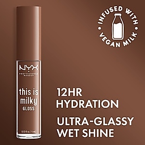 NYX PROFESSIONAL MAKEUP This Is Milky Gloss, Vegan Lip Gloss, 12 Hour Hydration - Milk The Coco (Chocolate Brown)