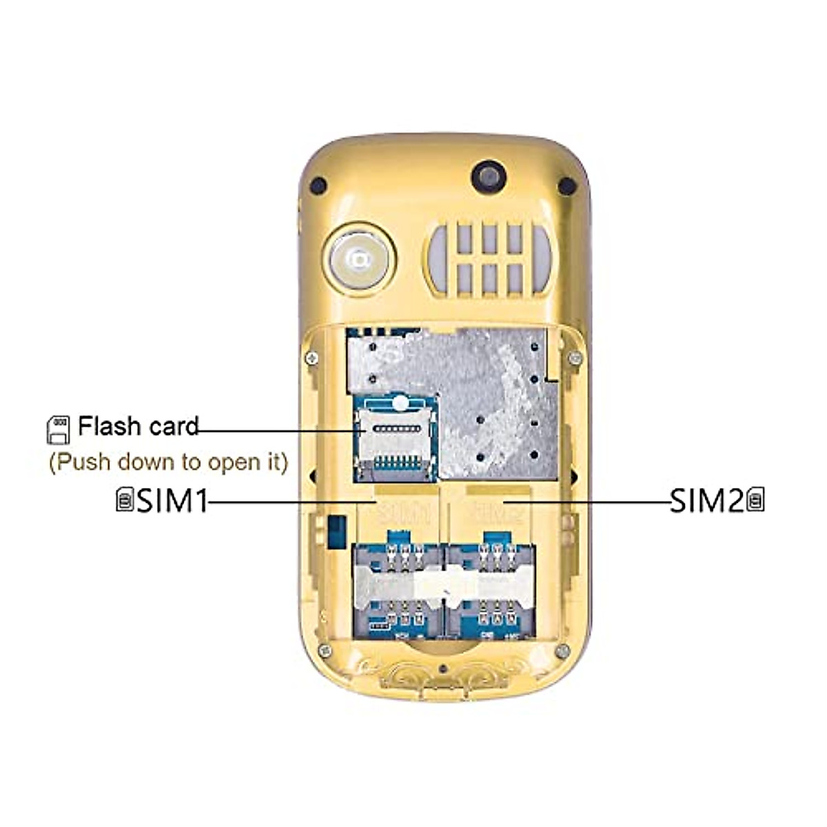 ASHATA Senior Big Button Flip Cell Phone 2.4 Inch Premium Flip Phone Dual SIM Full Voice Auxiliary Phone with Flashlight Radio and Charging Stand, One Touch Dial, Easy (Gold)