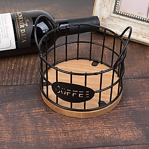 Fving Coffee Pod Holder for Counter, K Cup Holders Coffee Pods Storage Organizer,Large Capacity Coffee Bar Basket with Wooden Base for Kitchen Office Desktop (Black)