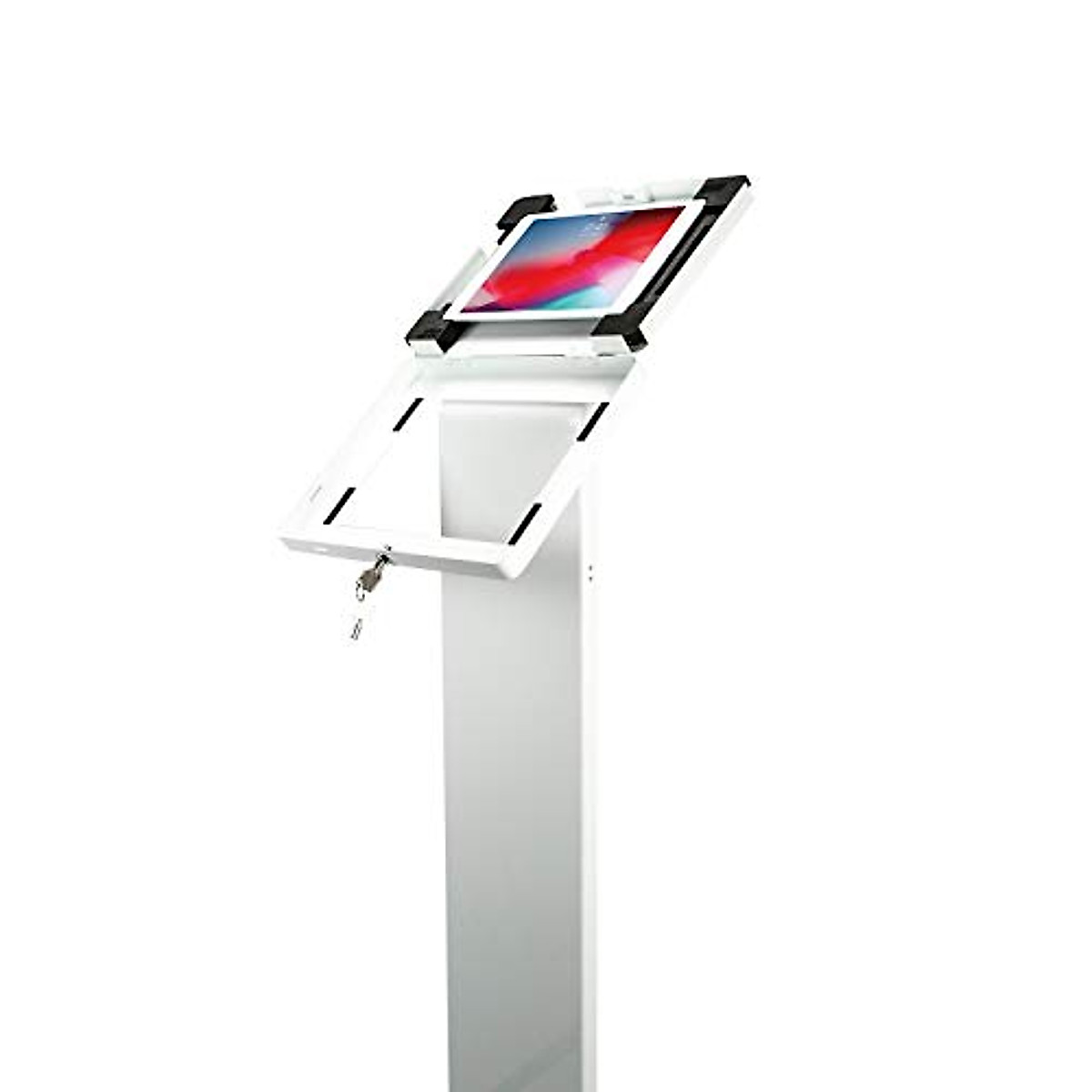 Locking Floor Stand - CTA Premium Large Locking Floor Stand Kiosk with Steel Body and Heavy-Duty Locking Enclosure with Keys for iPad Pro 12.9", Surface Pro 3, 4, 5, 6, 7, 8, X (PAD-PLSW) - White