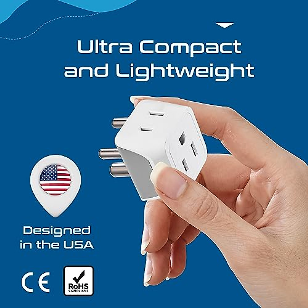 Ceptics US to India Plug Adapter works in Nepal, Maldives, Pakistan, India Power Adapter, Dual USA Input, Grounded Travel Adapter for Indian plug, Perfect for Phones, Laptop Chargers, 3 Pack (CT-10)