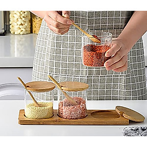 Lawei Set of 3 Condiment Jar with Lids and Spoons - Glass Sugar Bowls Sugar Salt Container Set for Sugar Serving Spice Salt