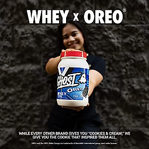GHOST WHEY Protein Powder, Oreo - 2lb, 25g of Protein - Whey Protein Blend -Post Workout Fitness & Nutrition Shakes, Smoothies, Baking & Cooking - Cookie Pieces Inside