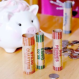 250 Coin Wrappers - Assorted Sizes - 100 Quarters, 50 Pennies, 50 Nickels and 50 Dimes - Made in USA - Durable Preformed Paper Tubes