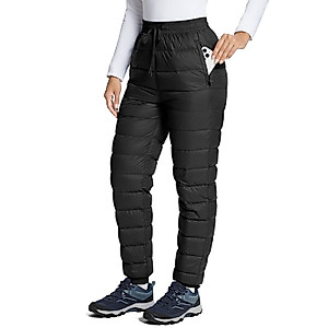 BALEAF Women's Down Pants Winter Ultralight Water Resistance Ski Snow Puffer Pants Packable Warm Trousers Black Medium