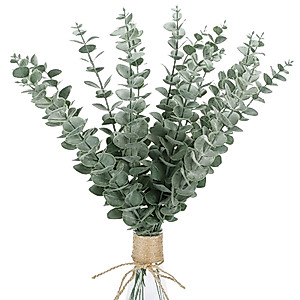 FUNARTY 15pcs Artificial Eucalyptus Leaves Stems 18" Tall Greenery Decor Faux Eucalyptuses Real Touch for Wedding Bouquet Centerpiece Home Decor