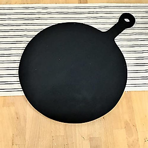 India Handicrafts Black Round Wooden Chopping Board With Handle 71343