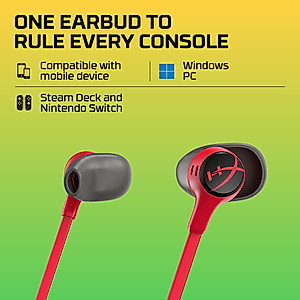 HyperX Cloud Earbuds II – 14mm Drivers, Four Eartips, Hard-Shell Carrying Case, Low-Profile 90° Plug, 3.5mm Plug, Built-in Microphone, Multi-Function Button, PC, Mobile, Nintendo Switch – Red