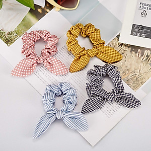 Yaomiao 12 Pieces Bow Hair Scrunchies Bunny Ear Scrunchies for Bow Silk Bowknot Bobbles Elastic Hair Ties Ropes for Women(Wave Point)