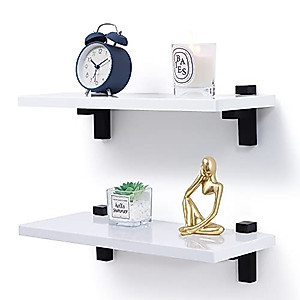 Fun Memories White Floating Shelves with Bracket, Wood Wall Shelf for Living Room, Bedroom, Kitchen, Laundry Room