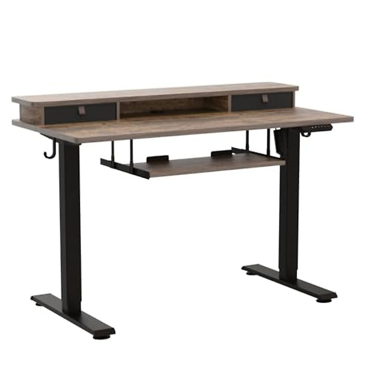 FEZIBO Standing Desk with Drawers, Adjustable Height Desk with Keyboard Tray, Stand Up Desk with Storage Shelf, 48 x 24 Inchs, Rustic Top