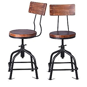 Topower Farmhouse Kitchen Stool, Industrial Counter Stool, Kitchen Deco Round Seat Standard Height Adjustable Swivel Bar Stools with Backrest Indoor House Design Wood Backrest Black Set of 2