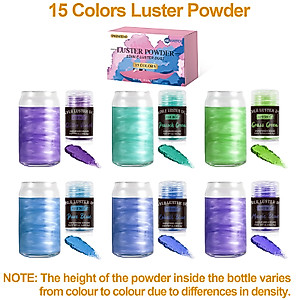 Aheroi Edible glitter Set of 15, Food Grade Edible Powder Cocktail Glitter Shimmering Glitter for Drinks, Luster Dust Sprinkles Powder Glitter for Fondant Cake Decorating(4g/0.14oz)