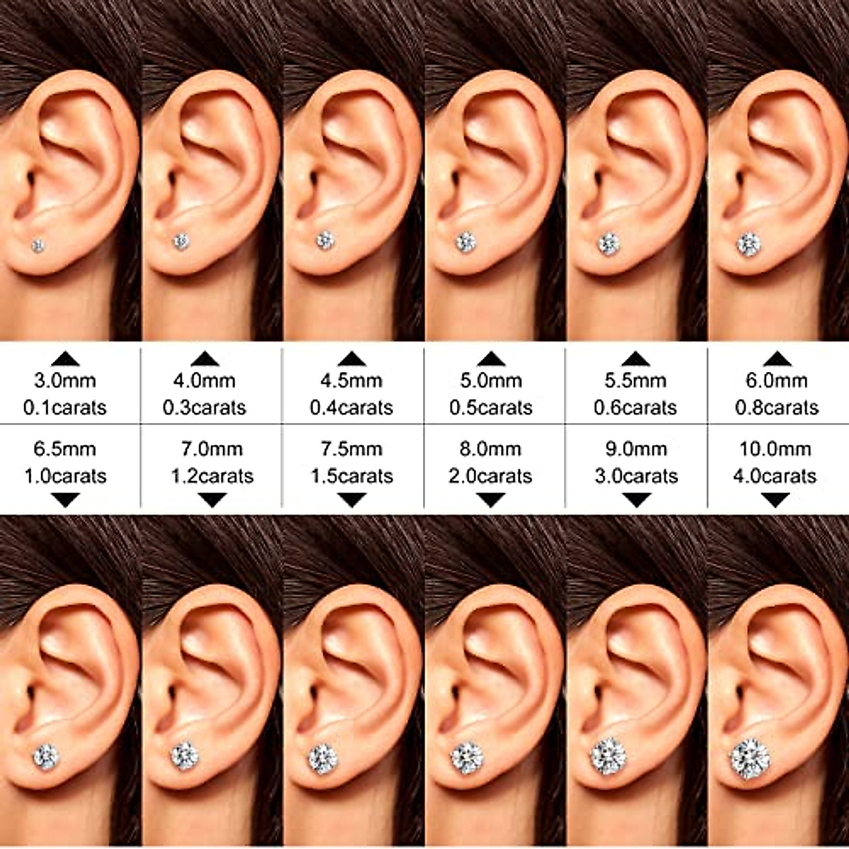 Moissanite Stud Earrings Screw Back 2.0CT 6.5MM*2 18K White Gold Plated S925 Sterling Silver Round Cut D Color VVS1 Clarity Lab Created Moissanite Diamond Earrings for Women Men